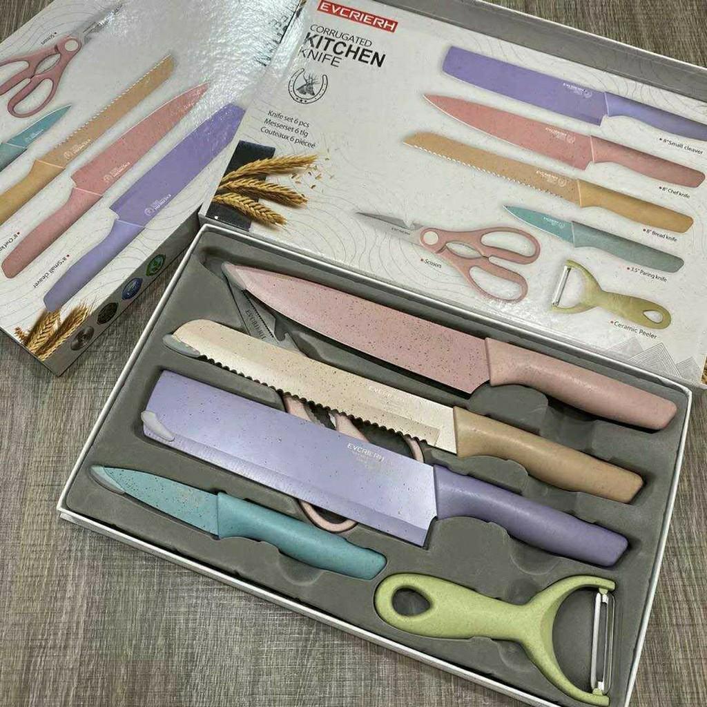 6 Piece Pastel Corrugated Kitchen Knife Set – Grabbit Online